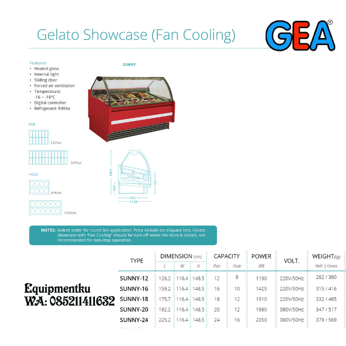 GELATO SHOWCASE FAN COOLING GEA SUNNY-18 with PAN Showcase es krim ...