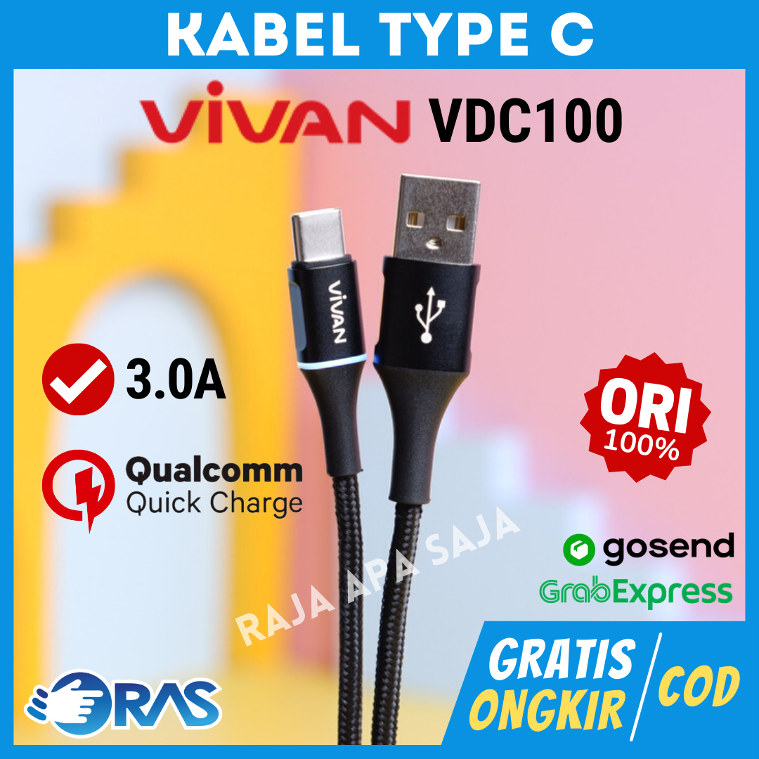 Kabel Data Charger Vivan Type C Fast Charging 3A - Kabel Casan Carger ...