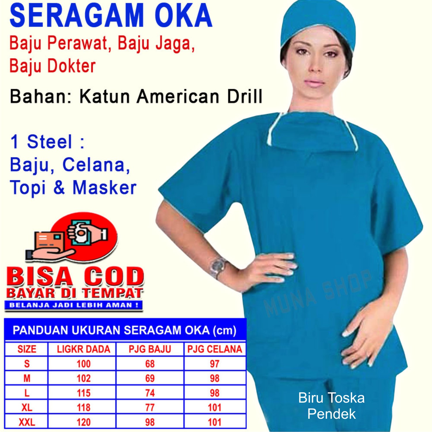 Baju Oka Lengan Pendek / Baju Oka Medis / Baju OK / Scrub Perawat ...