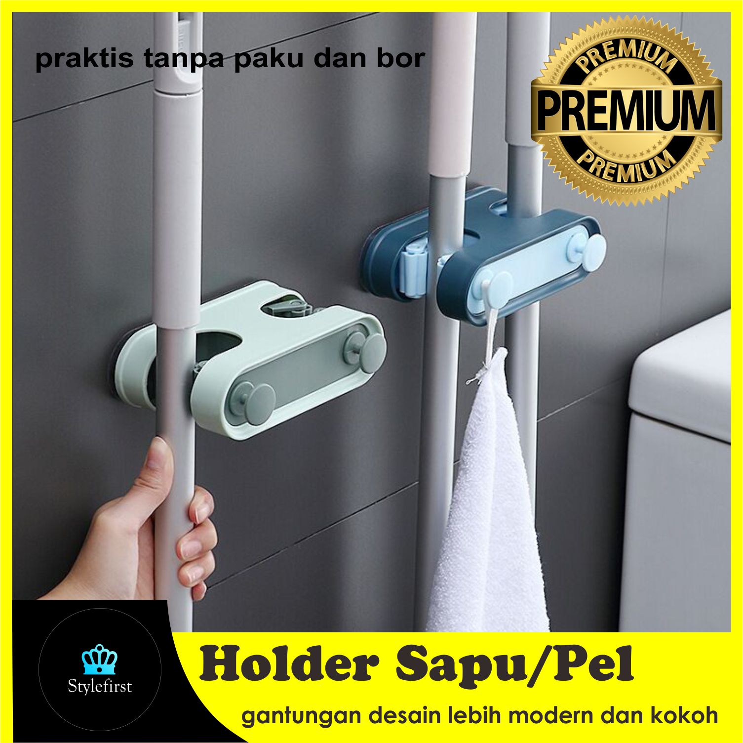 Premium Holder sapu tempel/gantungan sapu/tempat penyimpanan sapu dan ...