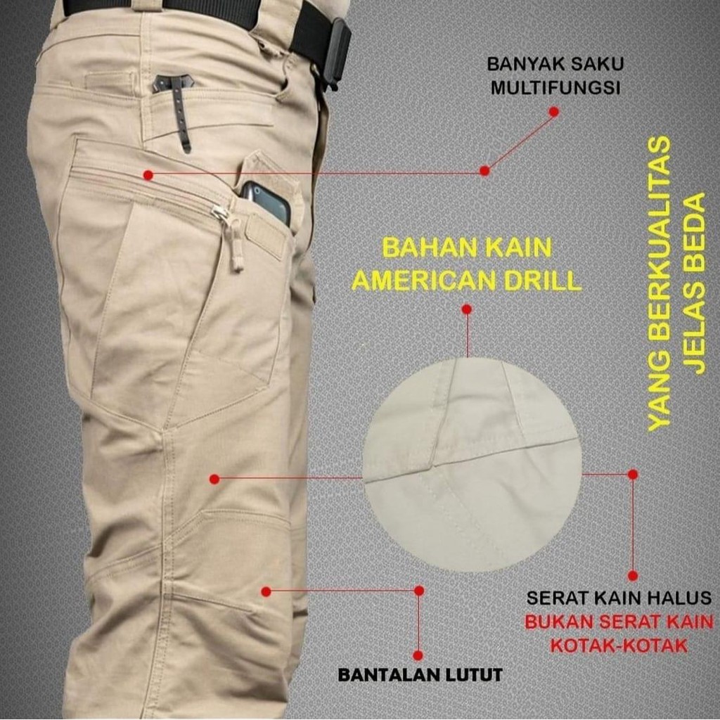 indobdg.com CELANA TACTICAL PRIA PANJANG TAKTIKAL PDL CARGO GUNUNG HIJA HITAM CREAM ABU SIZE ...