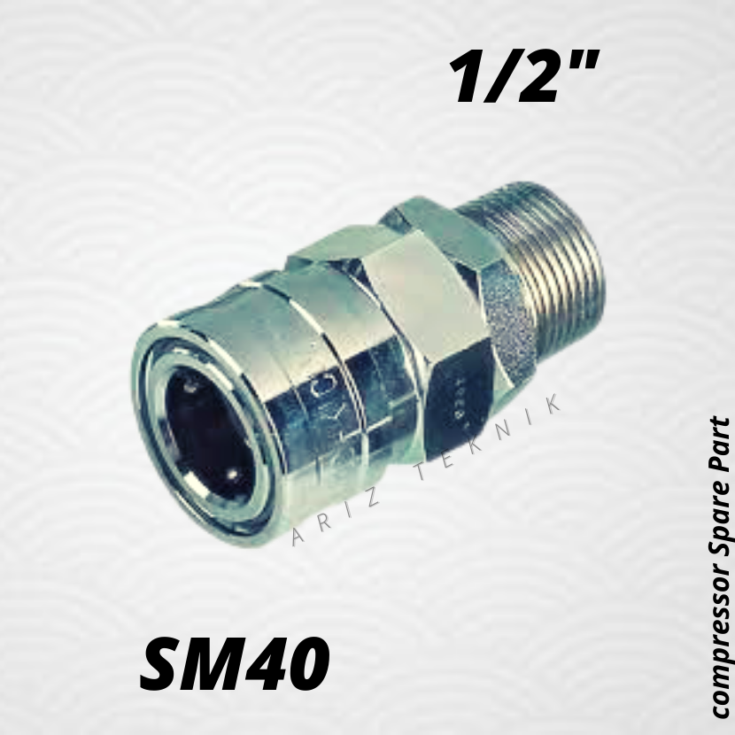 Quick Coupler Sambungan Selang Angin Kompresor Type SM40 Drat Luar 1/2 ...