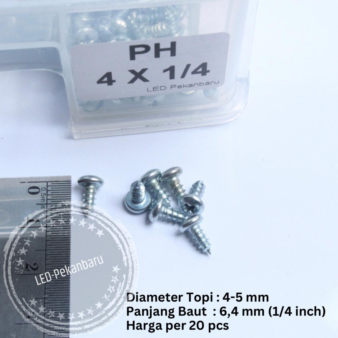20PCS PH 4X1/4 INCH SEKRUP TAPPING SCREW BAUT SKRUP + DIAMETER TOPI 5MM ...