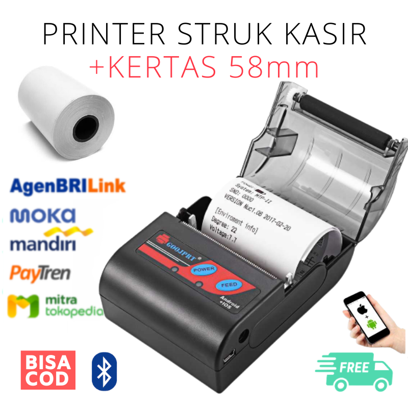 PRINTER STRUK PORTABLE BLUETOOTH THERMAL RECEIPT 58mm GOOJPRT POS 58MM ...