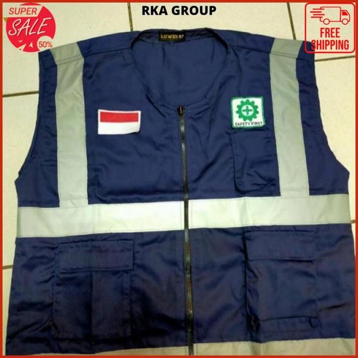 Rompi Safety Merah/Rompi Kerja Proyek + Logo K3 Dan Bendera Terbaik ...