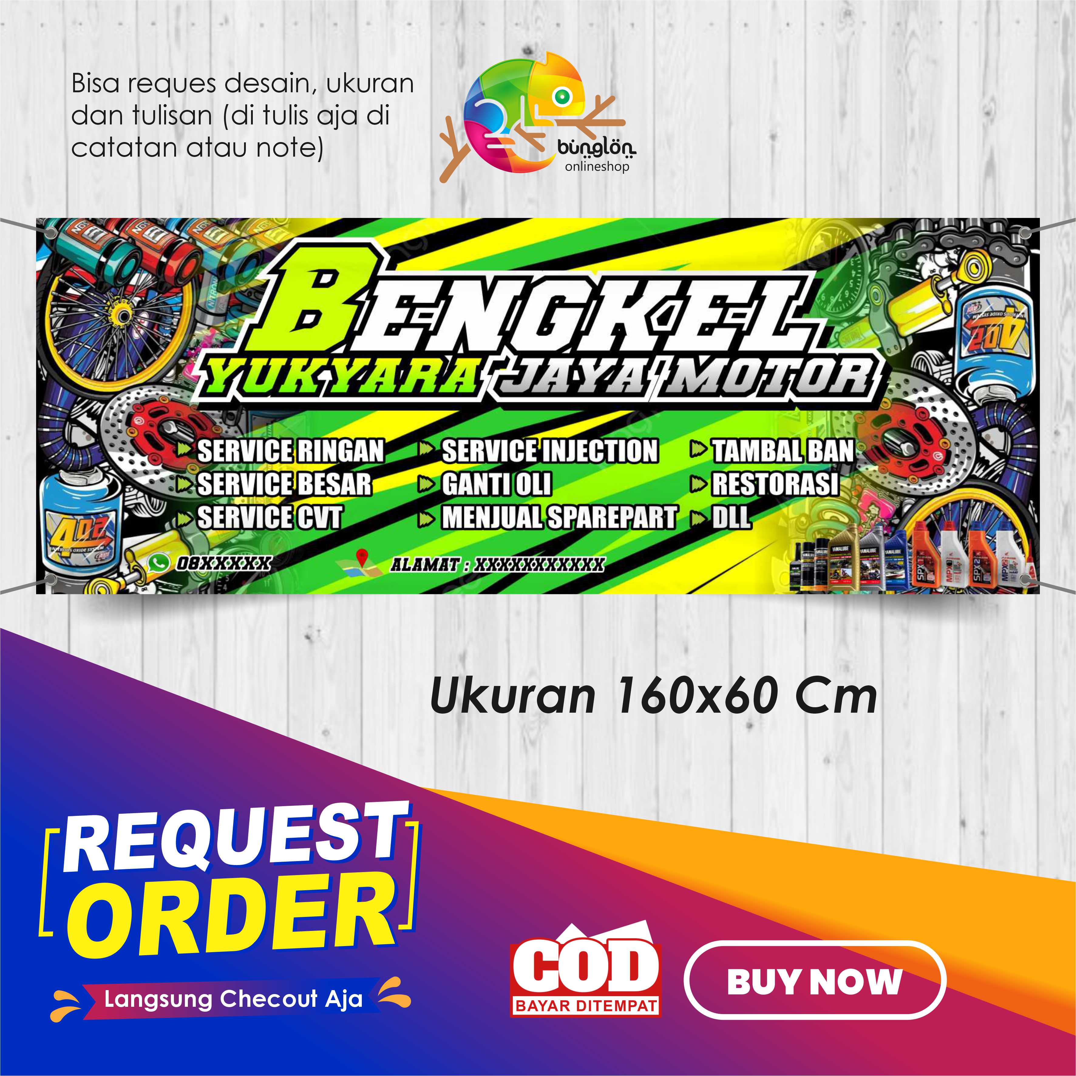 Spanduk Banner 160x60 Bengkel Motor Hijau Custom Desain | Lazada Indonesia
