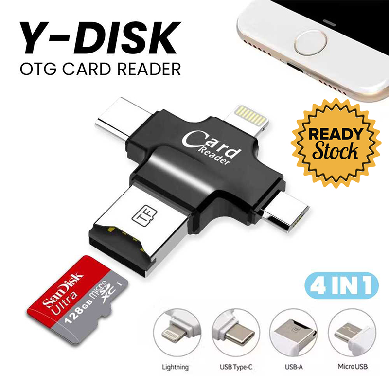 OTG Card Reader 4 in 1 Lightning+Micro USB+Type C CR125 Multifungsi ...