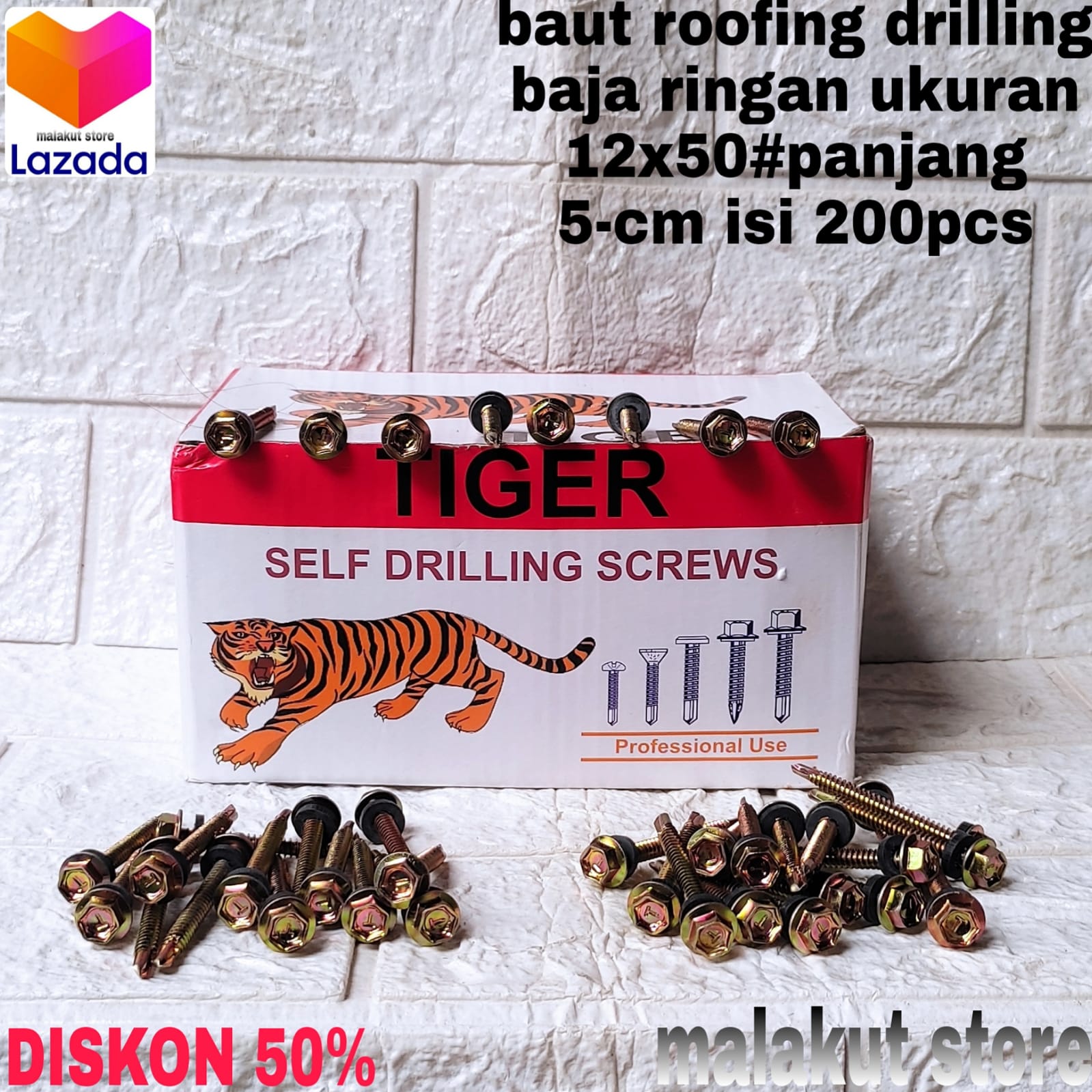 baut baja ringan roofing/drilling 12x50 panjang 5cm isi 50pcs baut ...