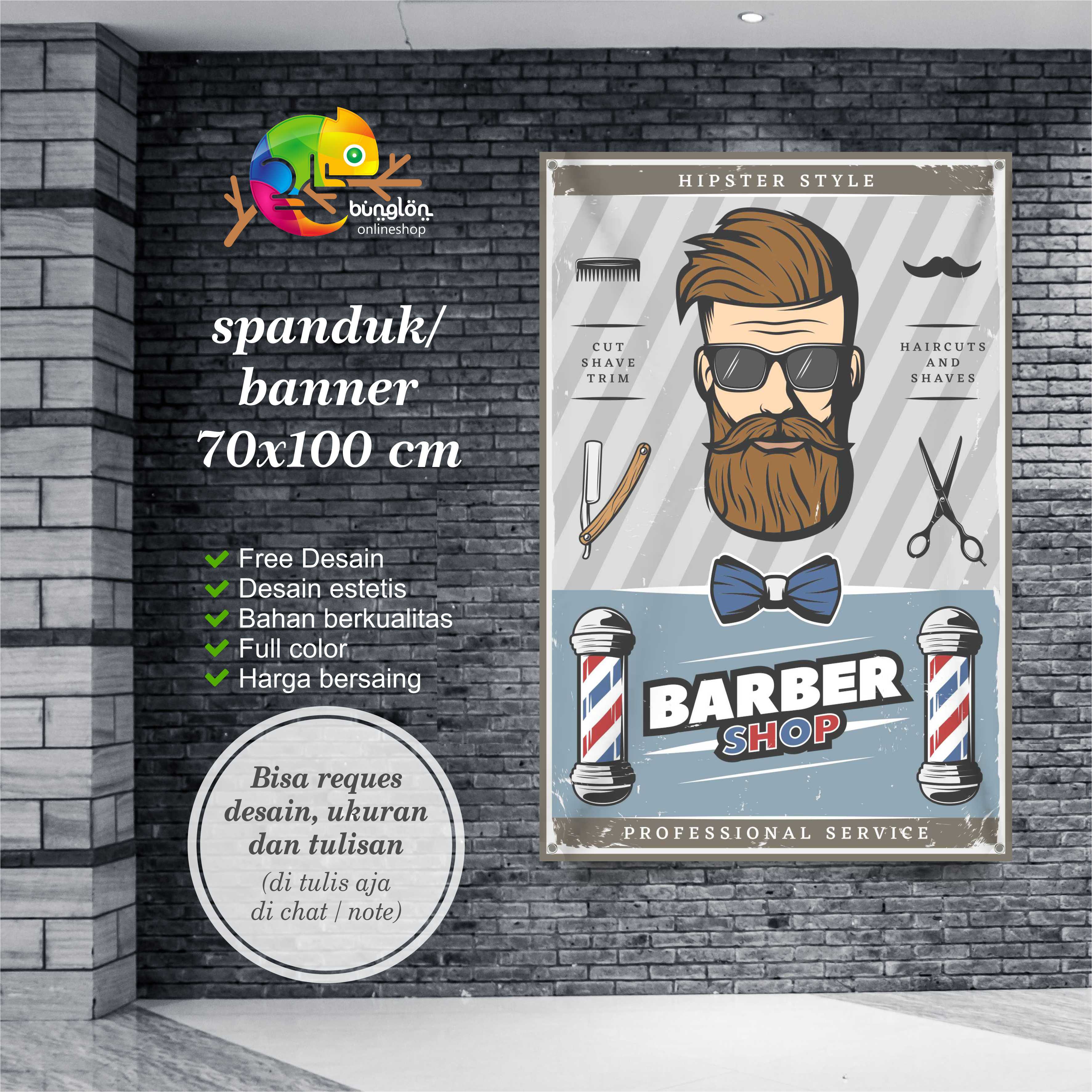 Size 70x100 Cm Spanduk Banner Barbershop Simple, Spanduk Pangkas Rambut ...