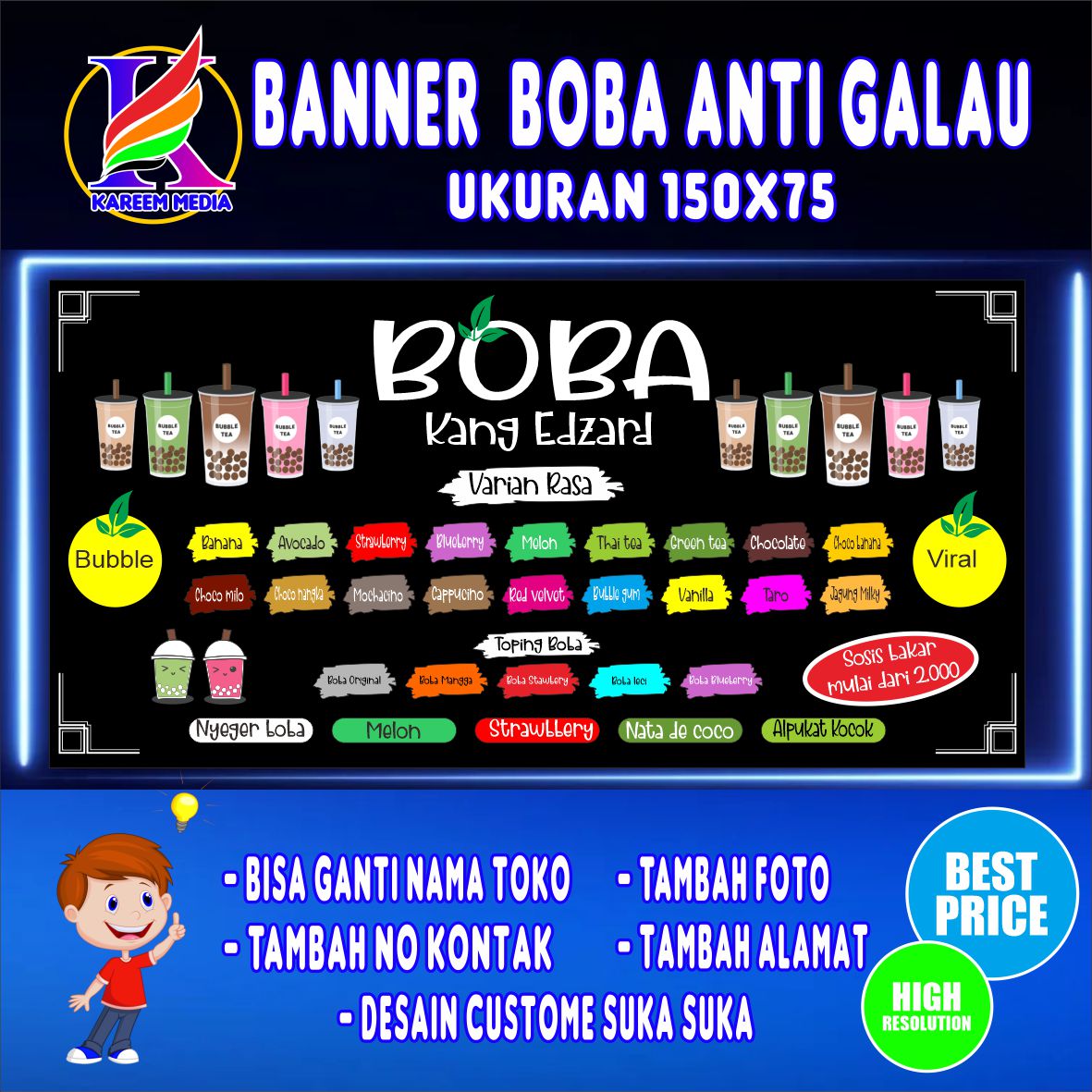Banner Spanduk Minuman Boba Viral Anti Galau/ Cetak Spanduk Boba ...