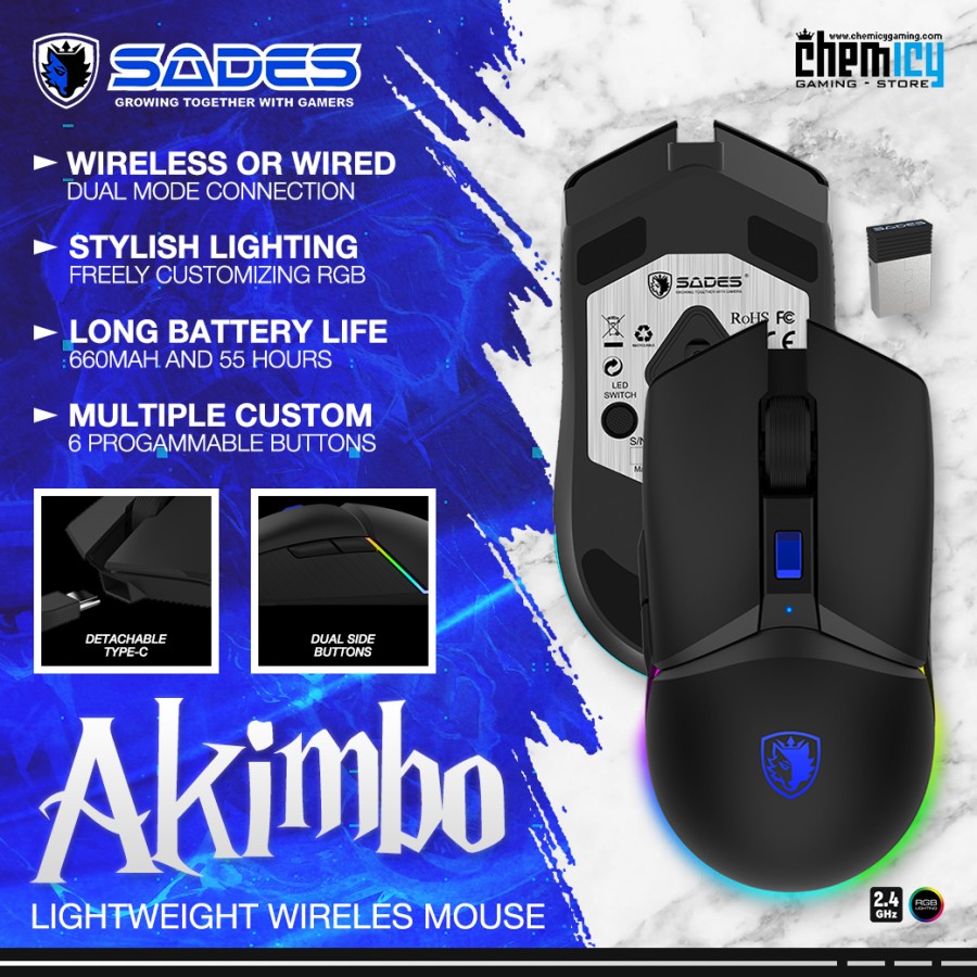 Sades Akimbo RGB Lightweight Dual Mode Wireless Gaming Mouse | Lazada ...