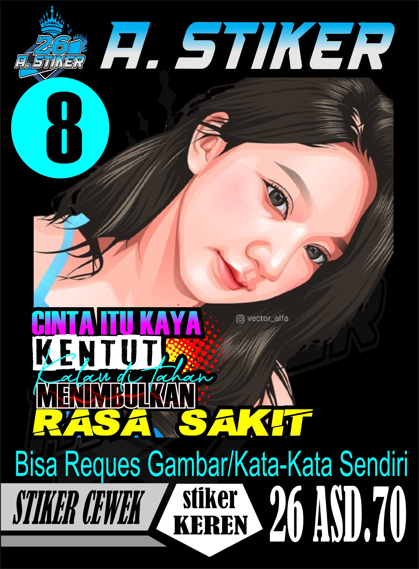 stiker cewek stiker gambar cewek vector hologram stiker kata kata ...