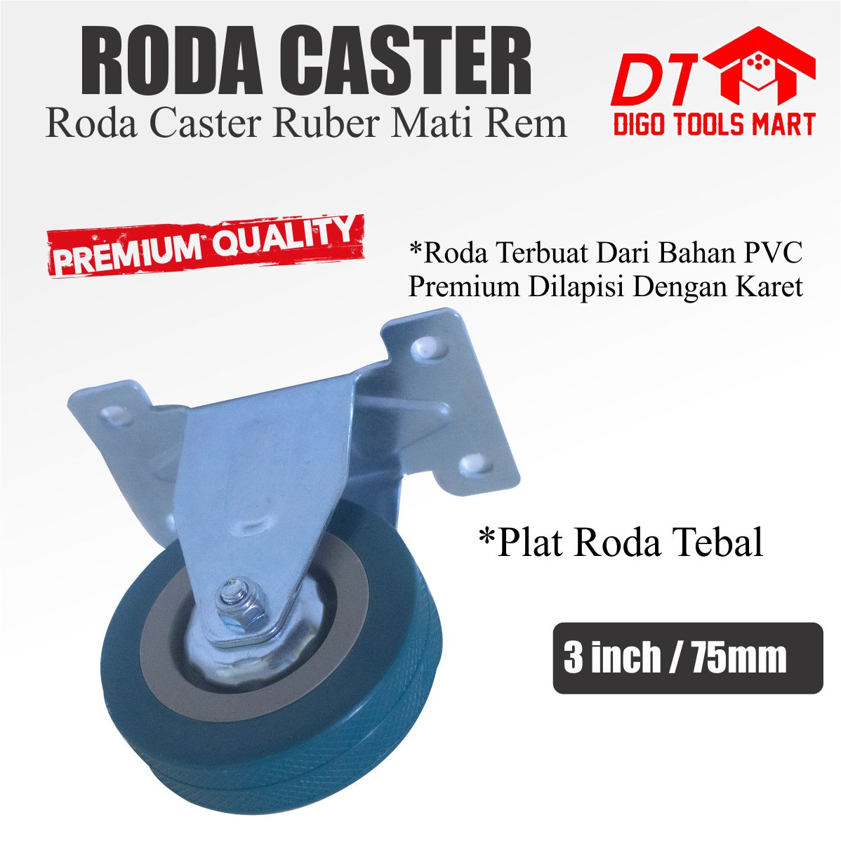 Roda Caster Karet Rubber Plat Mati Tetap 3 Inci Roda Kastor Karet 3inch ...