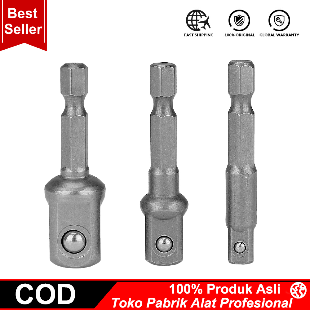 Adaptor Soket Listrik, 3 Buah Hex Shank 1/4 3/8 1/2 Drive Obeng Mata ...