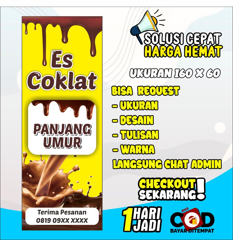 Spanduk/Banner Berdiri Es Coklat VIRAL Free Design 1 Hari Jadi Bisa COD ...