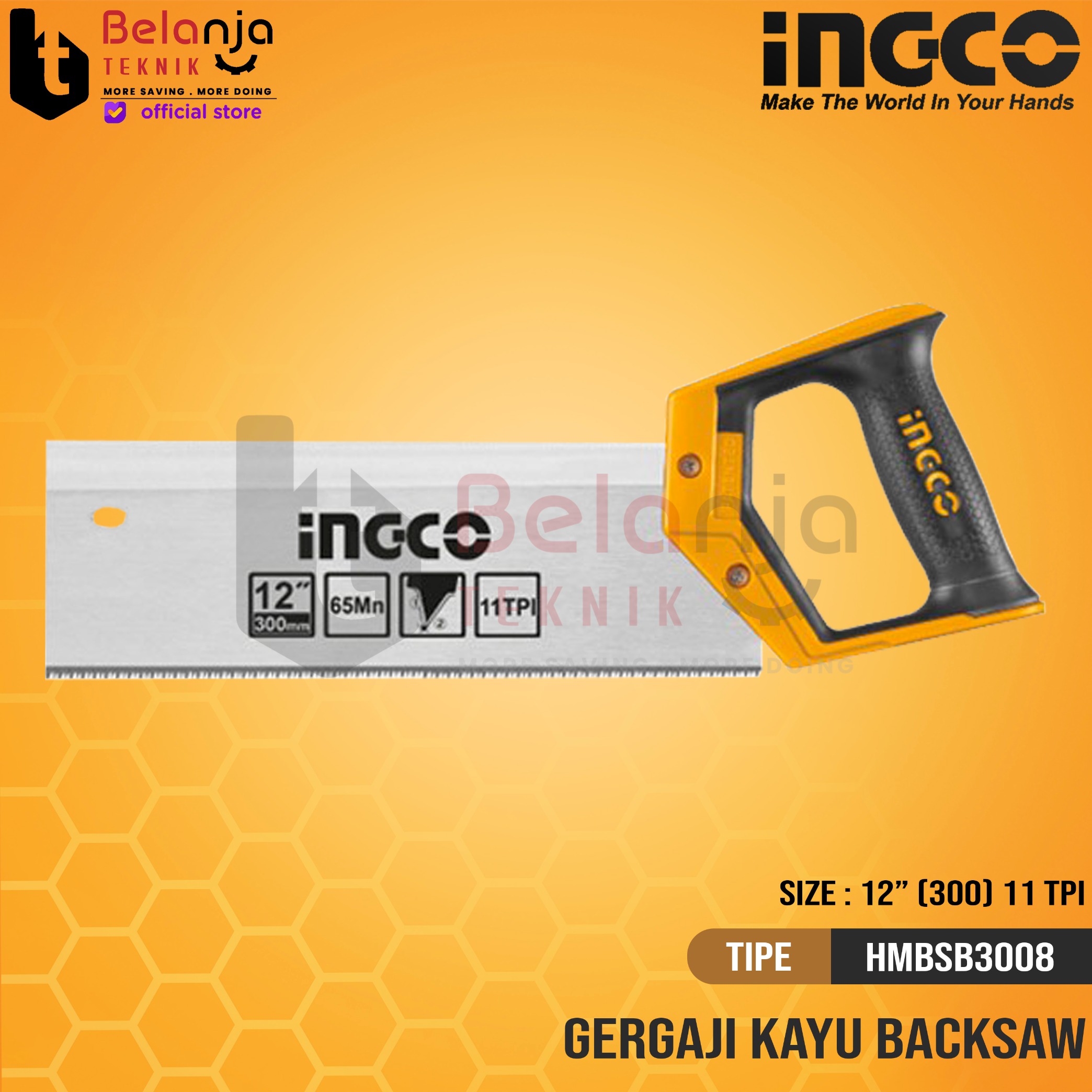 Ingco Back Saw 12 Inch Gergaji Kayu Sudut Presisi Pigura 12" HMBSB3008 ...
