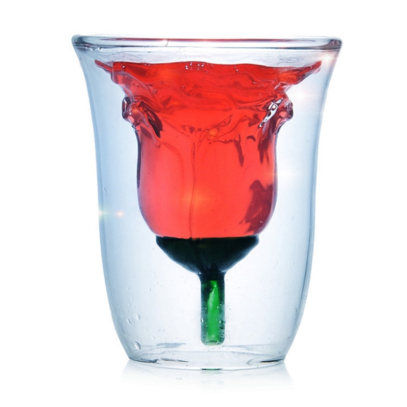 Rose Shape Double Wall Bilayer Wine Glass Cocktail Flip Liquor Cup Vaso ...