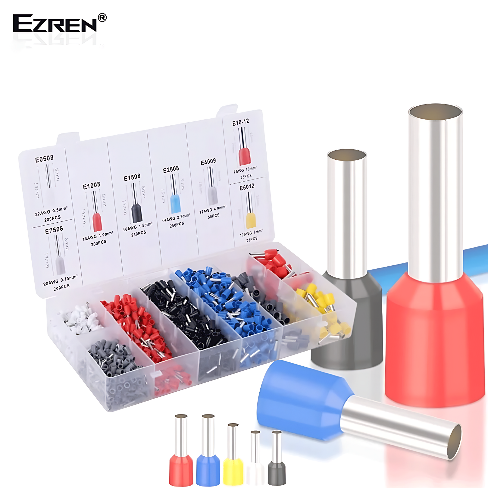 Ezren 1200 Pcs Terminal Assortment Skun Ferrules Insulated Tubular ...