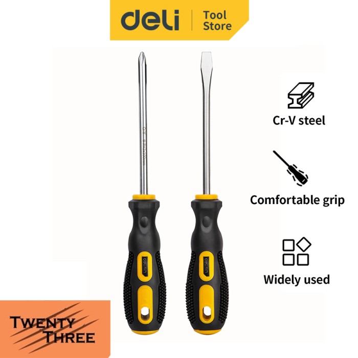 Deli Screwdriver Set Obeng 2 Pcs Plus Minus Alat Perkakas DL260002B | Lazada Indonesia