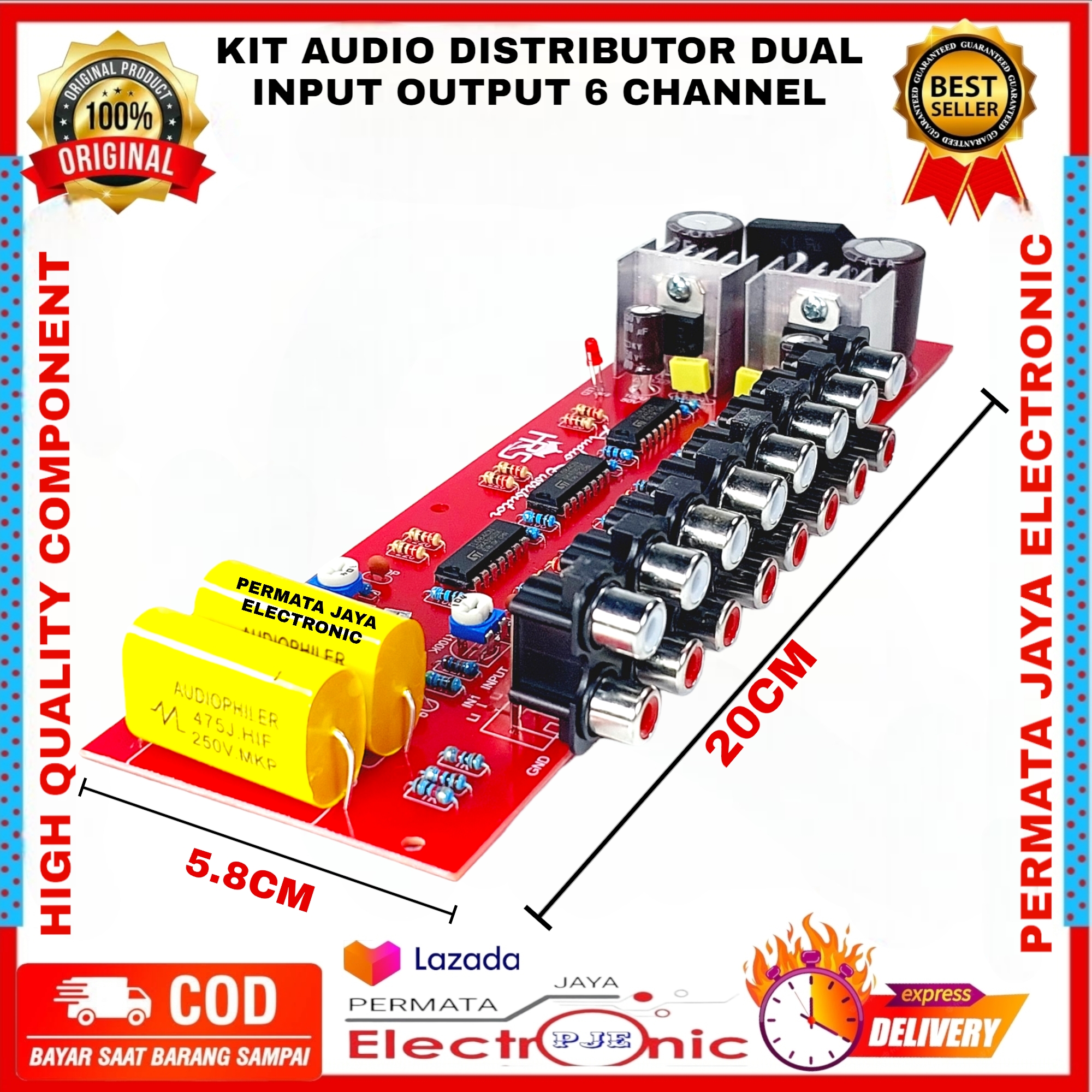 KIT AUDIO DISTRIBUTOR 2 CHANNEL INPUT 6 CHANNEL OUTPUT BERKWALITAS ...