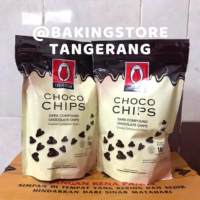 Sale Choco chip Dark Chocolate tulip 1Kg - chocochips dark coklat ...