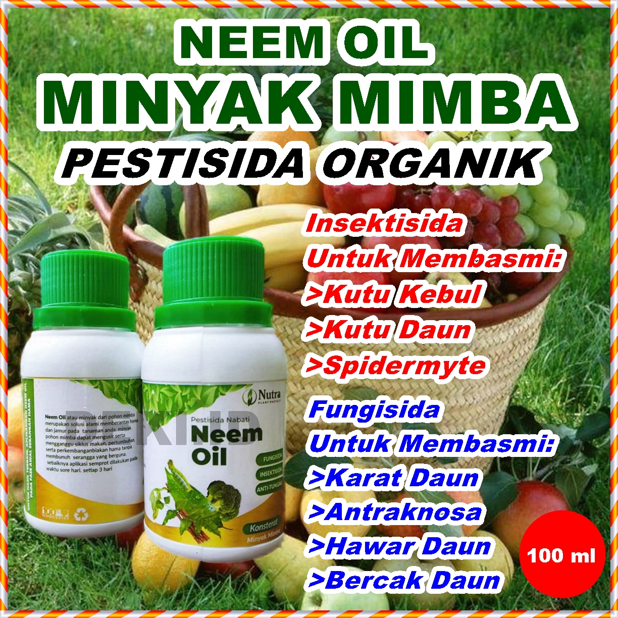 Neem Oil 100 ml Minyak Mimba Pestisida Organik Nabati Alami Fungisida ...