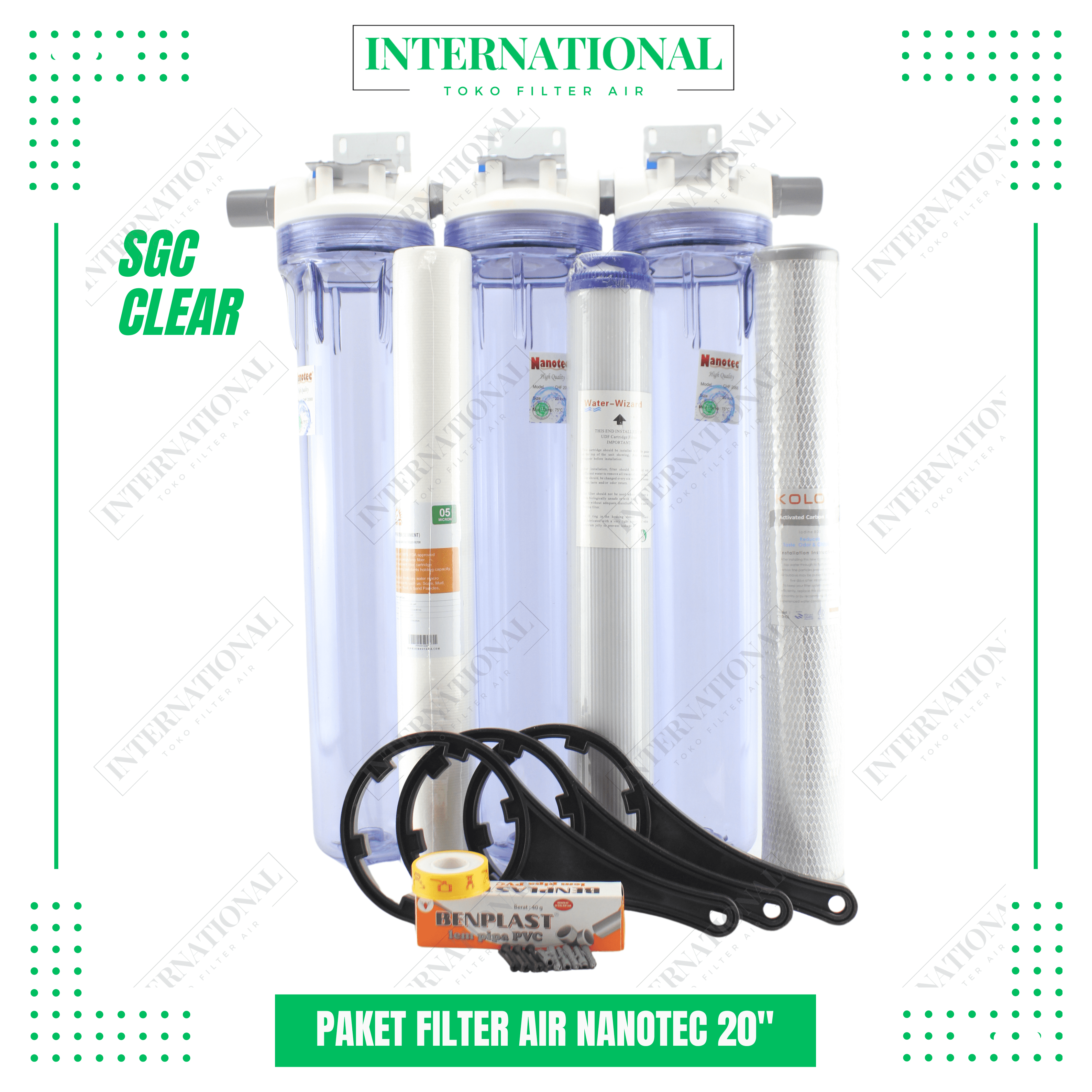 Paket Filter Air 3 tahap Nanotec 20 inch drat 3/4" / Filter Air Tanah ...