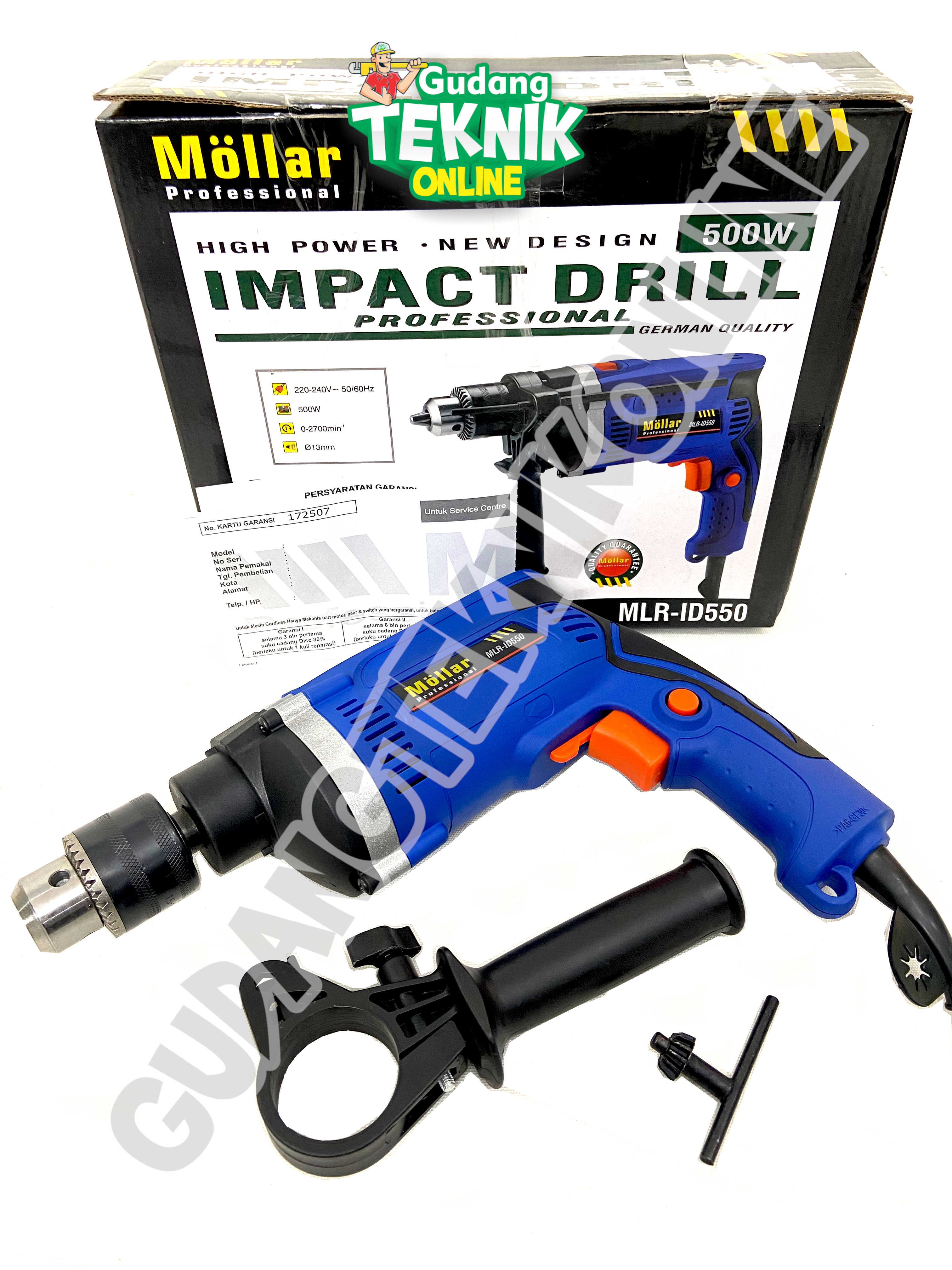 Mesin Bor Tangan 13mm MOLLAR ID550 Mesin Bor Listrik 13 mm Kayu Besi Beton - Impact Dril ...