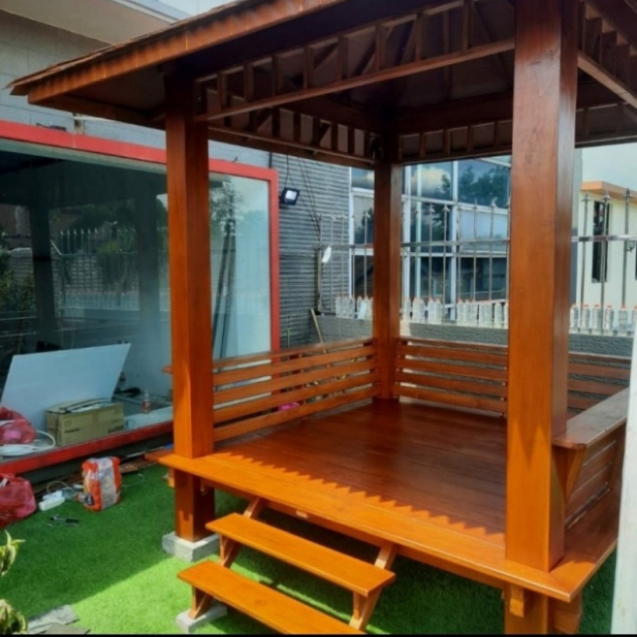 Saung gazebo kayu - Saung santai gazebo kayu kelapa | Lazada Indonesia