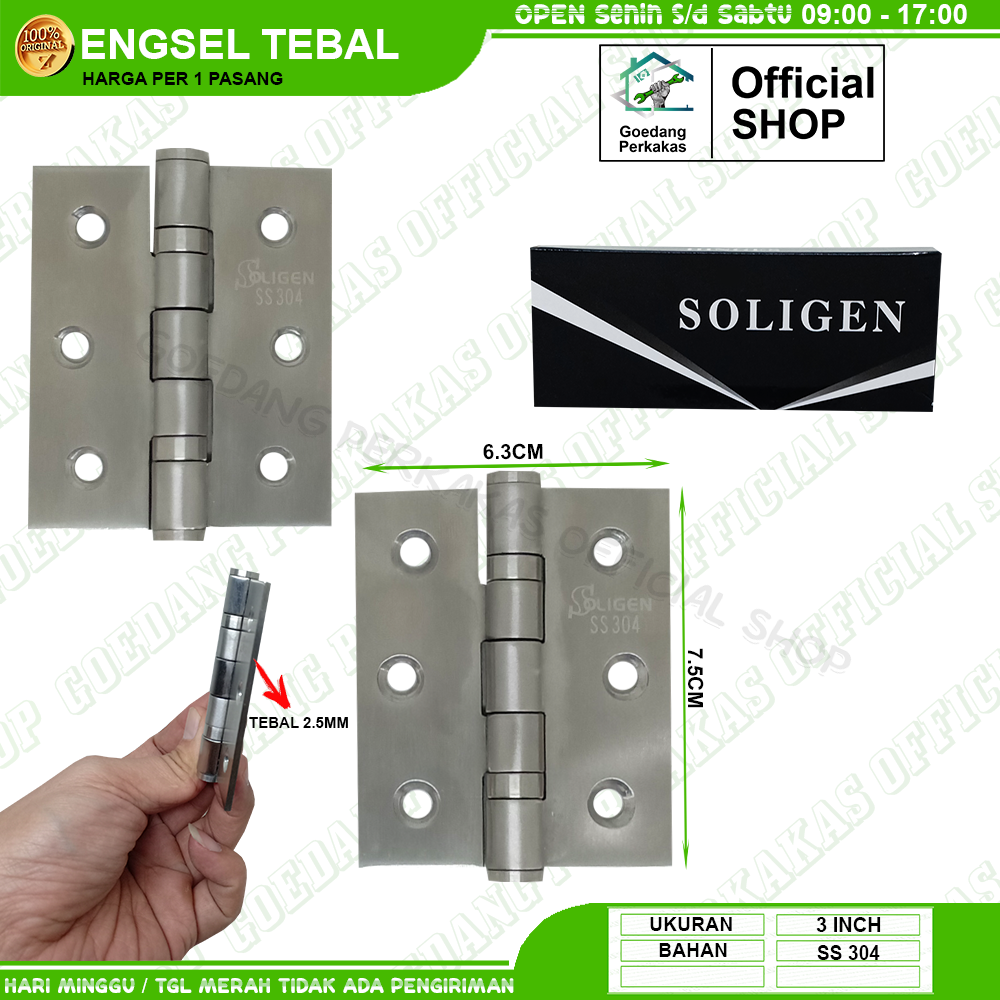 Engsel Tebal Stainless Steel 304 Soligen 3 Inch Pintu Jendela | Lazada ...