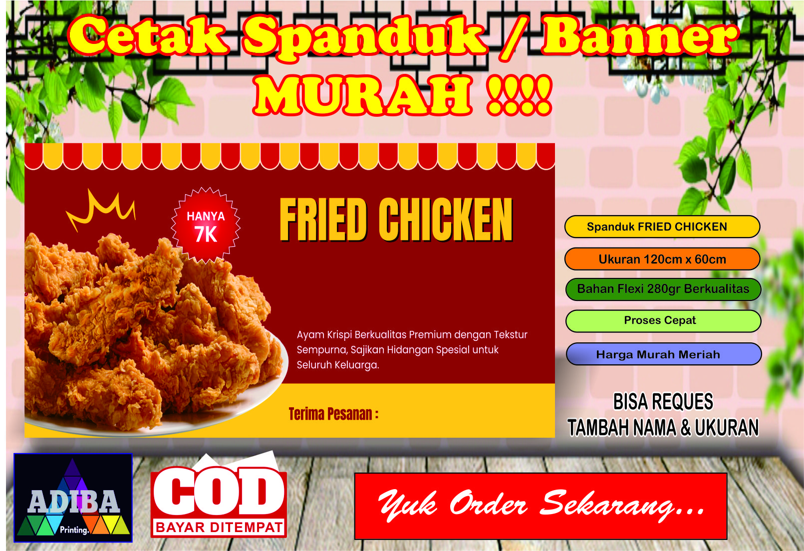 Spanduk FREID CHICKEN Ukuran 120cm x60cm | Lazada Indonesia