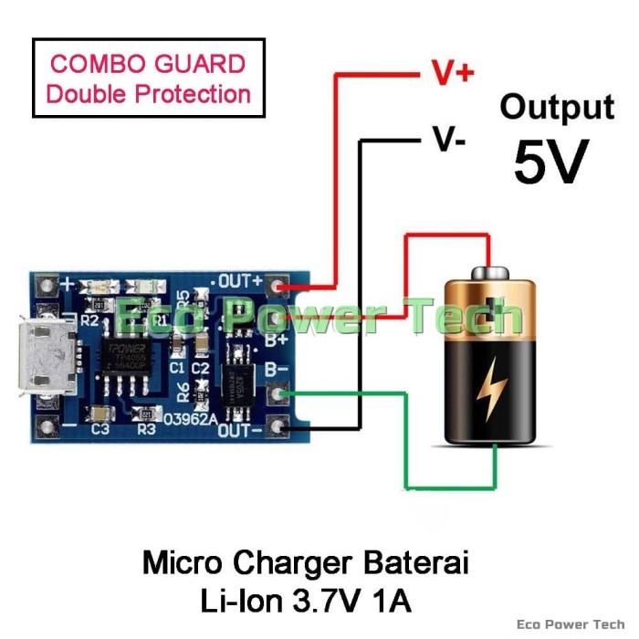 Modul TP4056 03962A 1A Combo Micro USB Charger 18650 Li-Ion Baterai ...