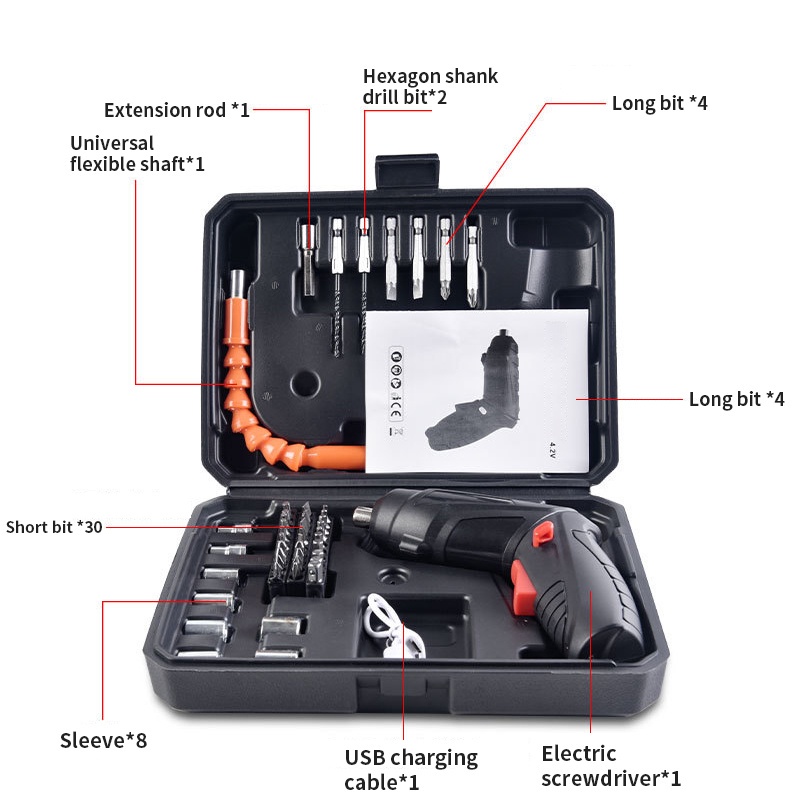 REAIM Mesin Cordless Screwdriver 4.2V Mesin Bor 49pcs Obeng Mini Obeng ...