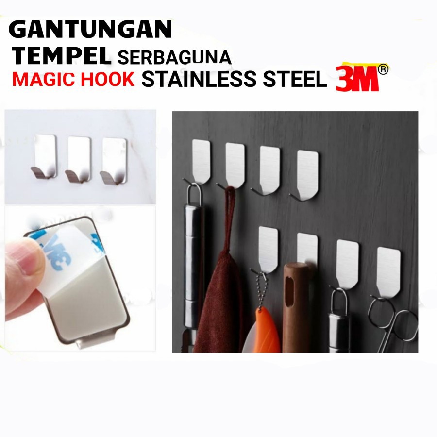 Gantungan Stainless Hook Tempel 3M Dinding Tembok Baju Serbaguna ...