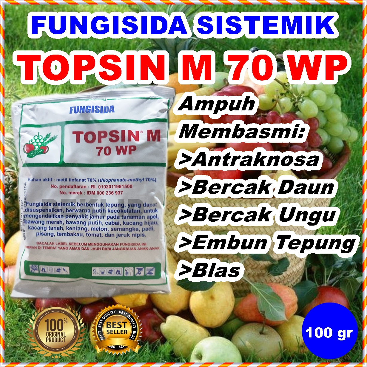 Topsin M 70 WP 100 gram Fungisida Sistemik Metil Tiofanat Pembasmi Hama ...