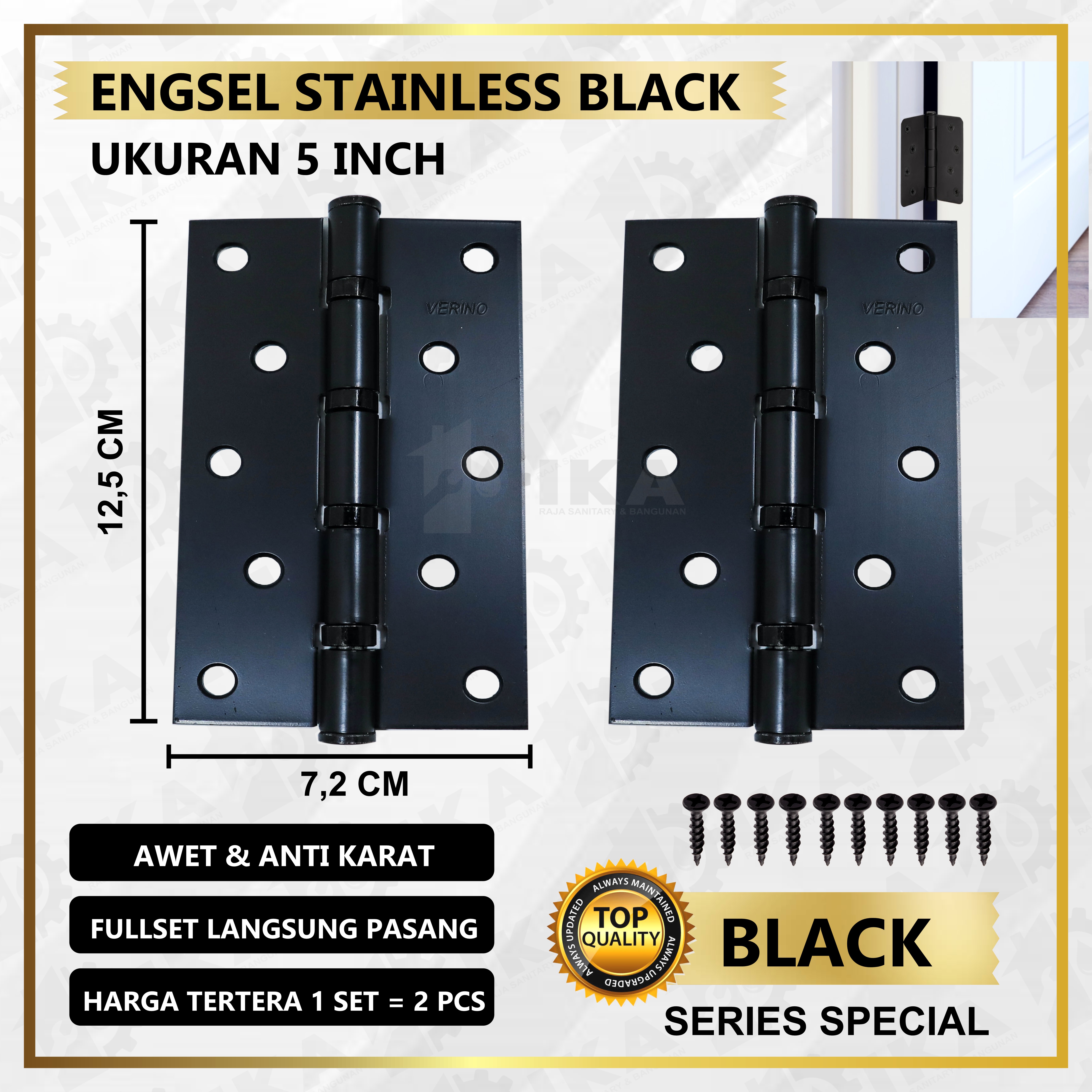 Engsel Pintu Rumah Hitam Doff 5 Inci Door Hinges Black Doff / Engsel ...