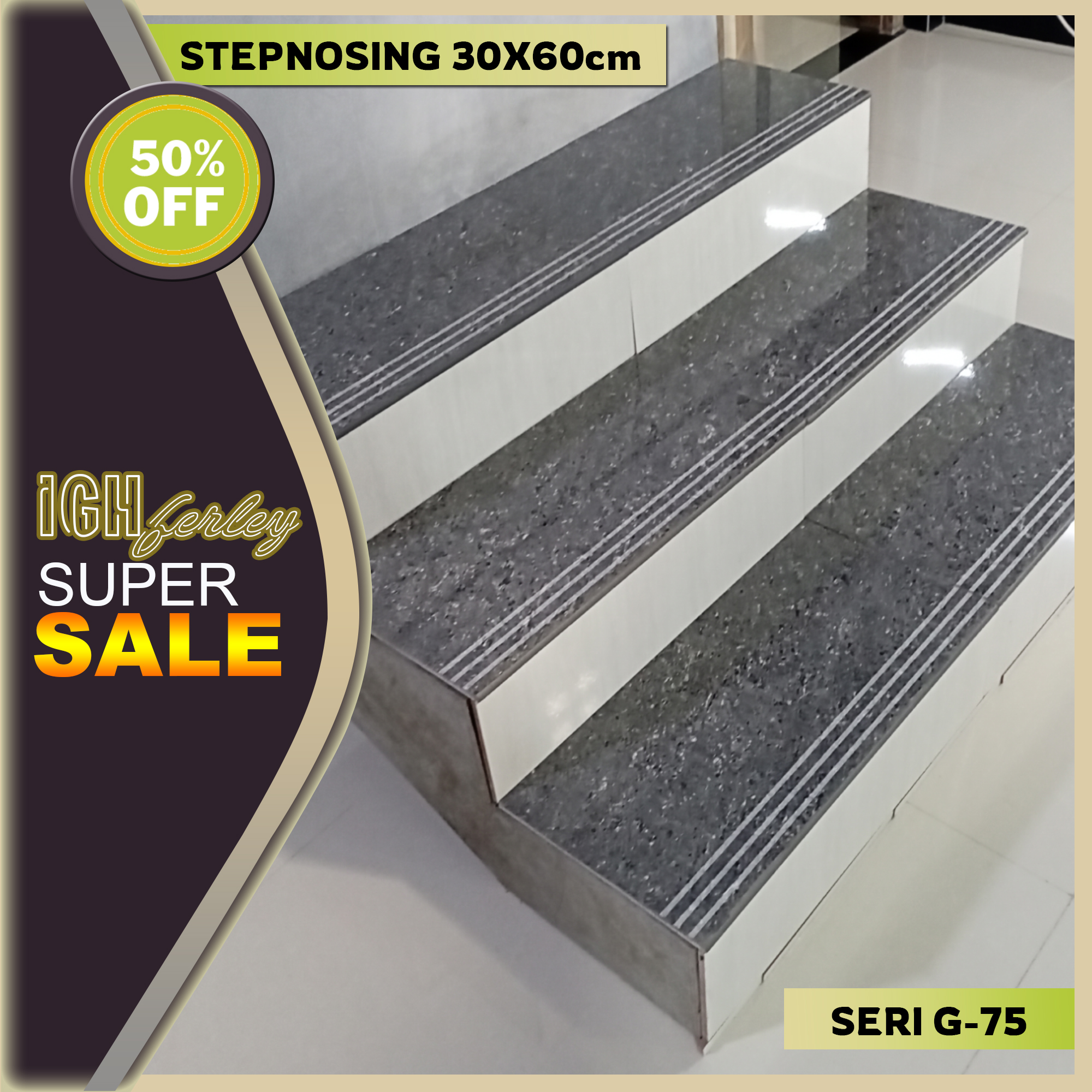 Stepnosing Granit Pijakan Tangga uk 30x60cm Warna Abu Motif Glossy ...