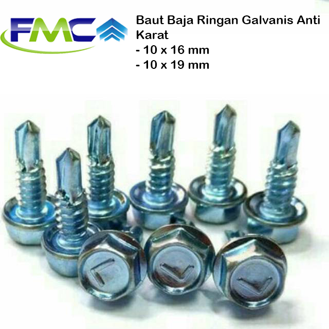 Baut Baja Ringan Galvanis Per 50 pcs Sekrup Besi Hollow Skrup Roofing ...