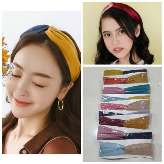 Bando Silang Kain Simpul 2 Warna - Bando Silang Korea - Bandana Silang ...