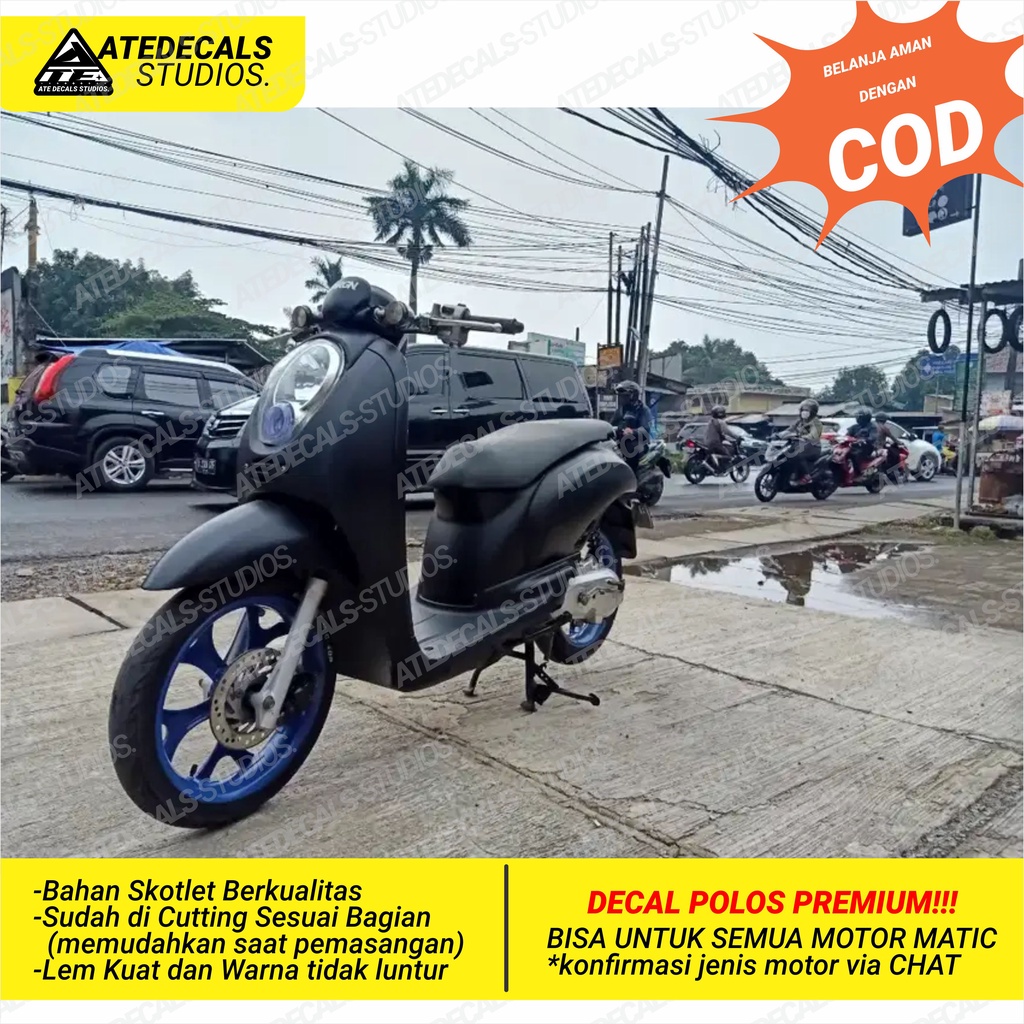 decal polos hitam, scoopy fullbody hitam gloss / doff, sticker polos ...