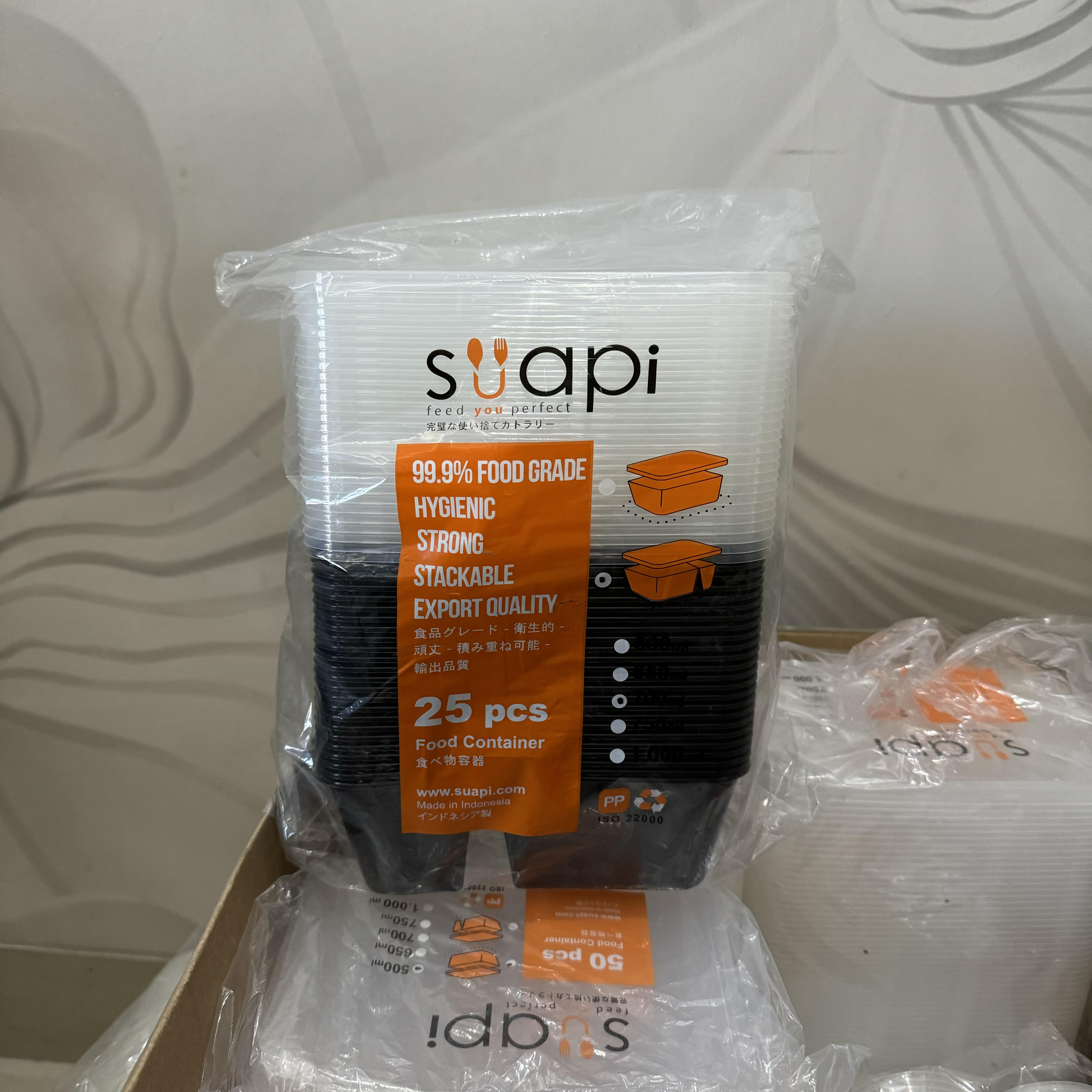 Thinwall Suapi 700ml Hitam Sekat 2 / Kotak Makan / Food Container isi ...