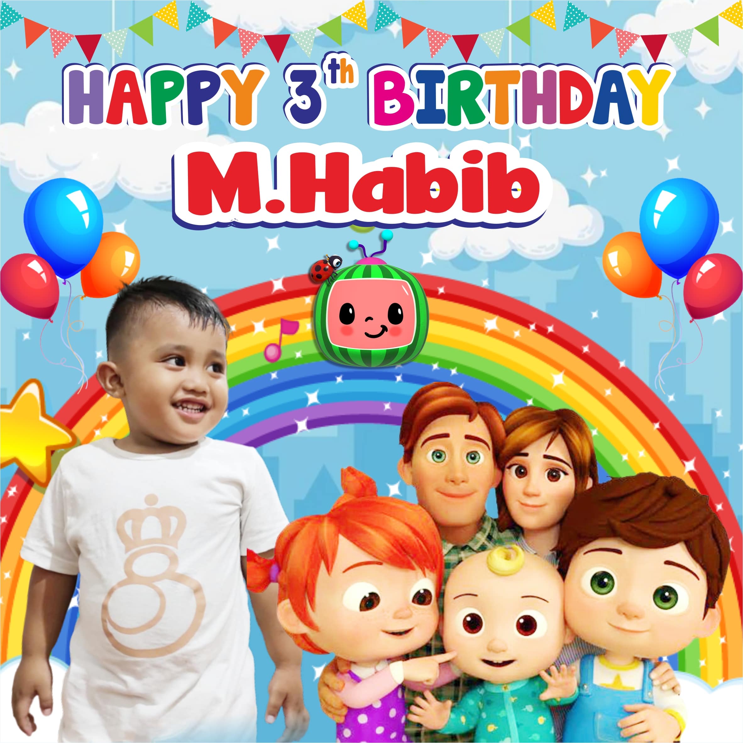 Cocomelon / Banner Bebas Pilih Tema yang lain / Spanduk Ulang Tahun ...