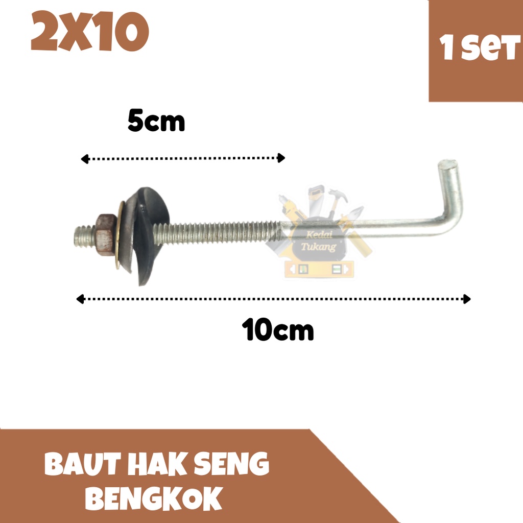 KEDAI TUKANG - Baut Hak Seng Asbes Pancing Paku Sekrup Bengkok 1/4" 6mm ...