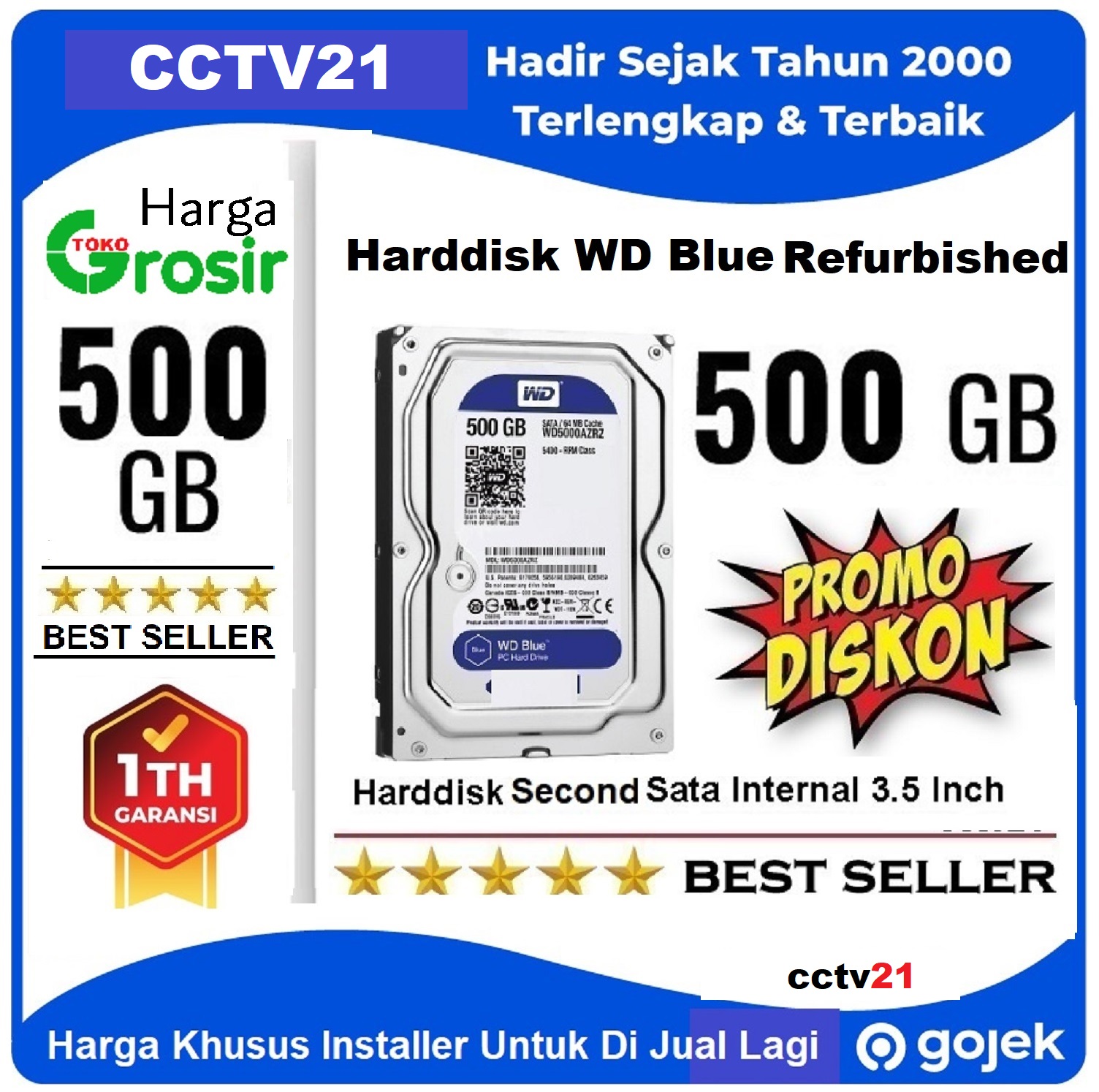 Hardisk HDD Harddisk cctv WD BLUE 500GB Internal Sata 3.5”Harga Khusus ...