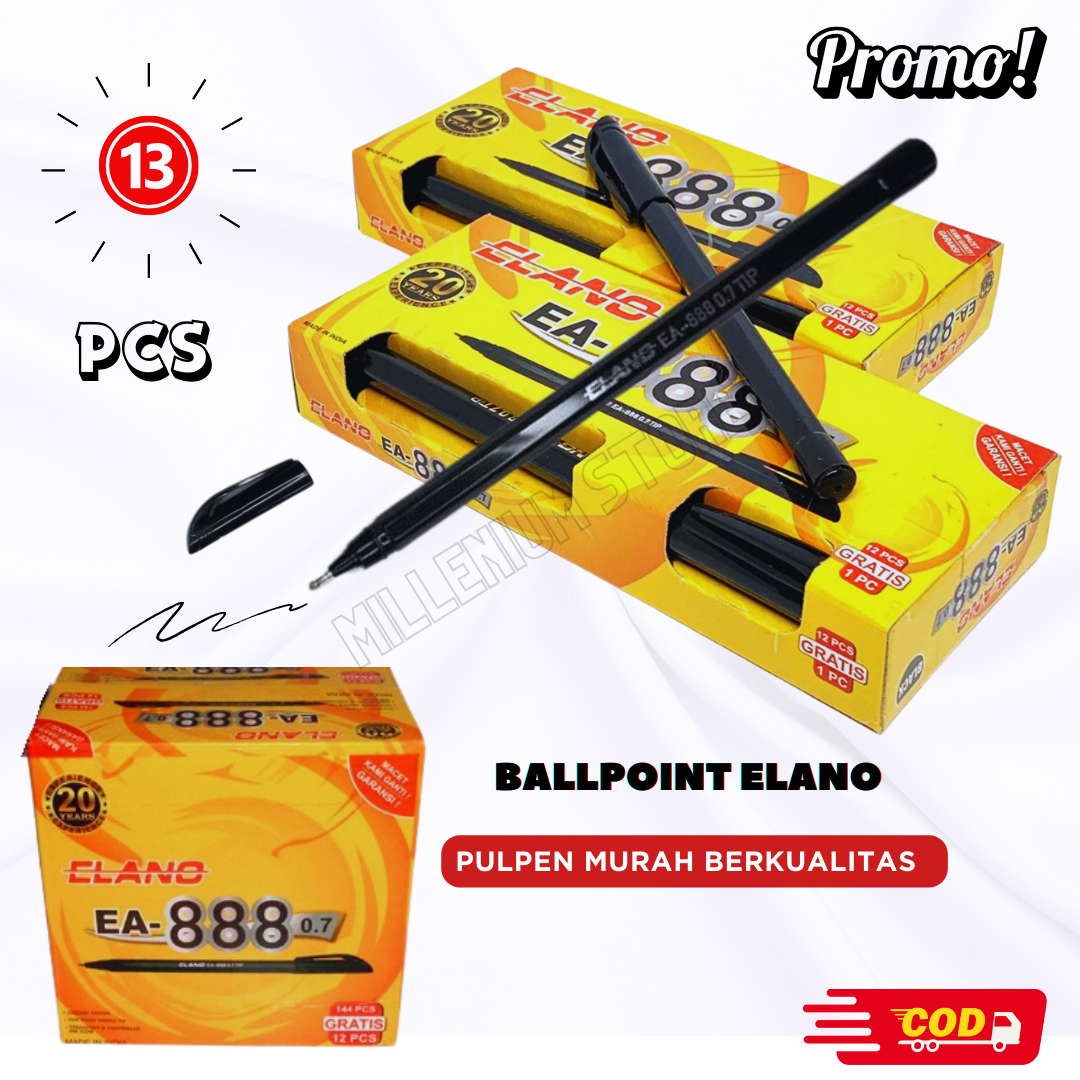 (TURUN HARGA !!) / Pulpen / Pena Hitam ELANO Ballpoint pen - 1 pack (12 ...