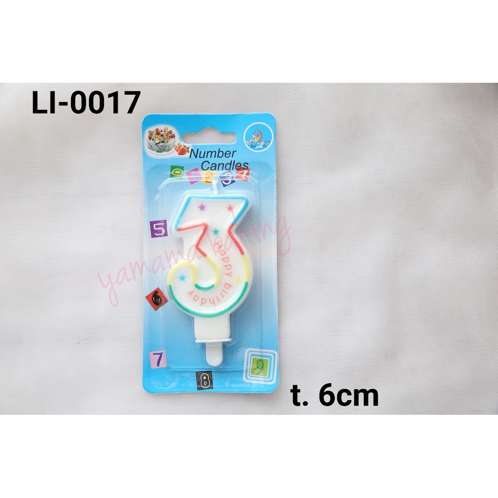 LI-0017 Lilin cupcake cake ulang tahun happy birthday angka tiga 3 ...