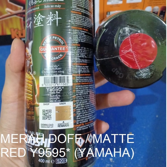 Cat Semprot Samurai Paint Kurobushi Pilox Pilok Warna Matte Red Merah Doff Dop (400ml) Honda ...