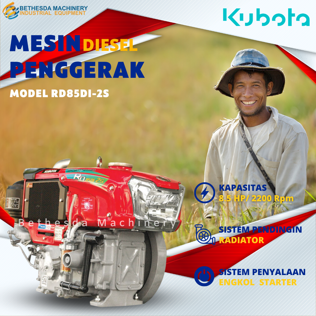 Diesel 8.5 PK KUBOTA RD 85 DI-2S radiator mesin penggerak 8,5 HP / 8 ...