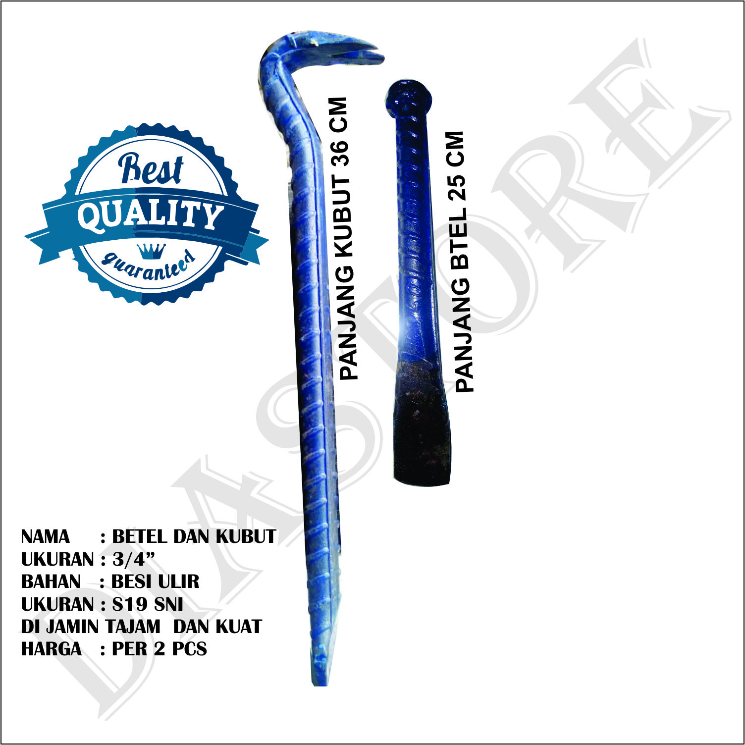 satu paket betel besi ukuran 3/4 " panjang 25 cm dan kubut pencabut ...