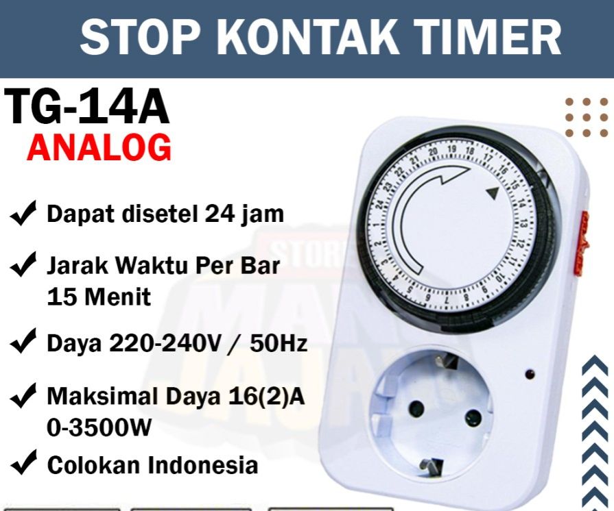 Stop Kontak Timer Analog 24 Jam Soket Colokan Listrik Timer TG 14 A ...